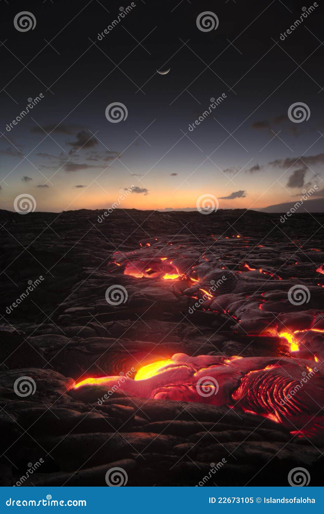 Hawaii Lava Flow after Sunset Stock Image - Image of volcano, nature ...