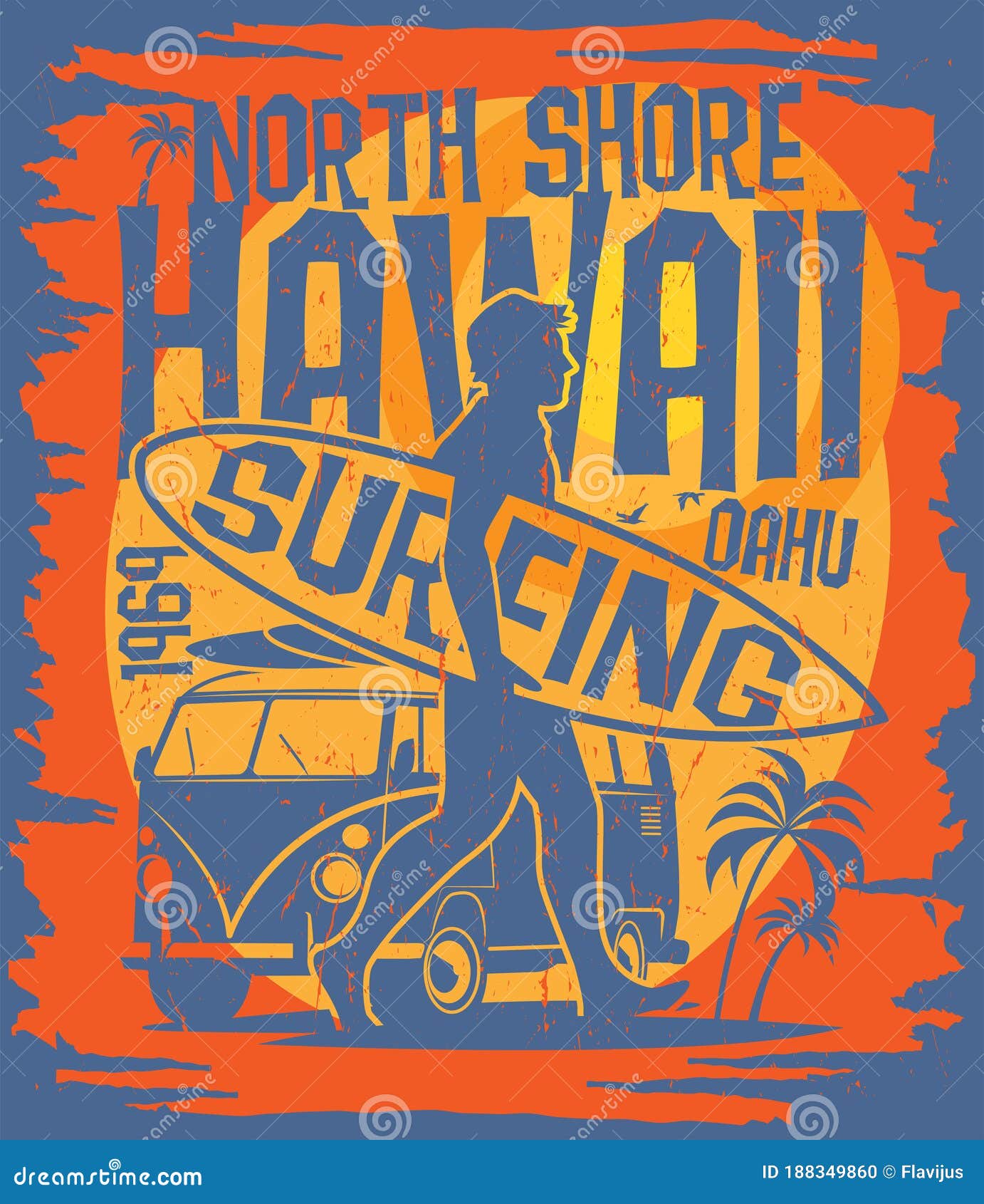 Hawaii, Oahu Surfing Design. Vector Stock Vector - Illustration of ...