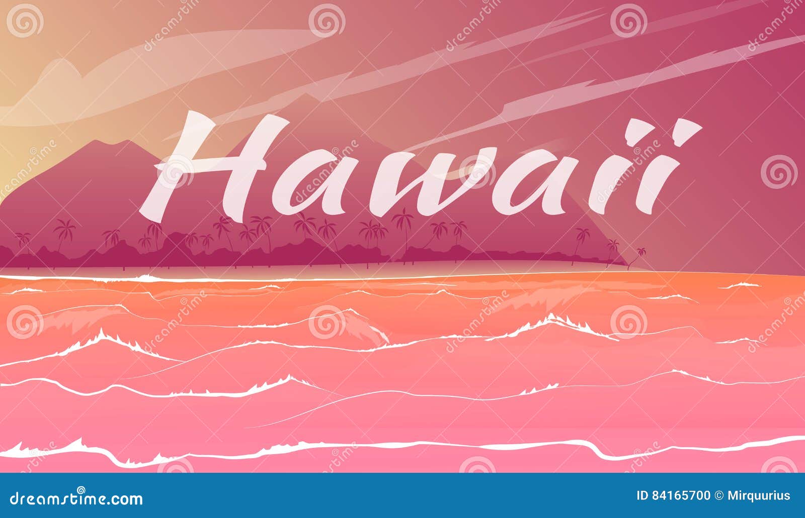 Hawaii Panorama Cartoon Vector Illustration Stock Vector - Illustration ...