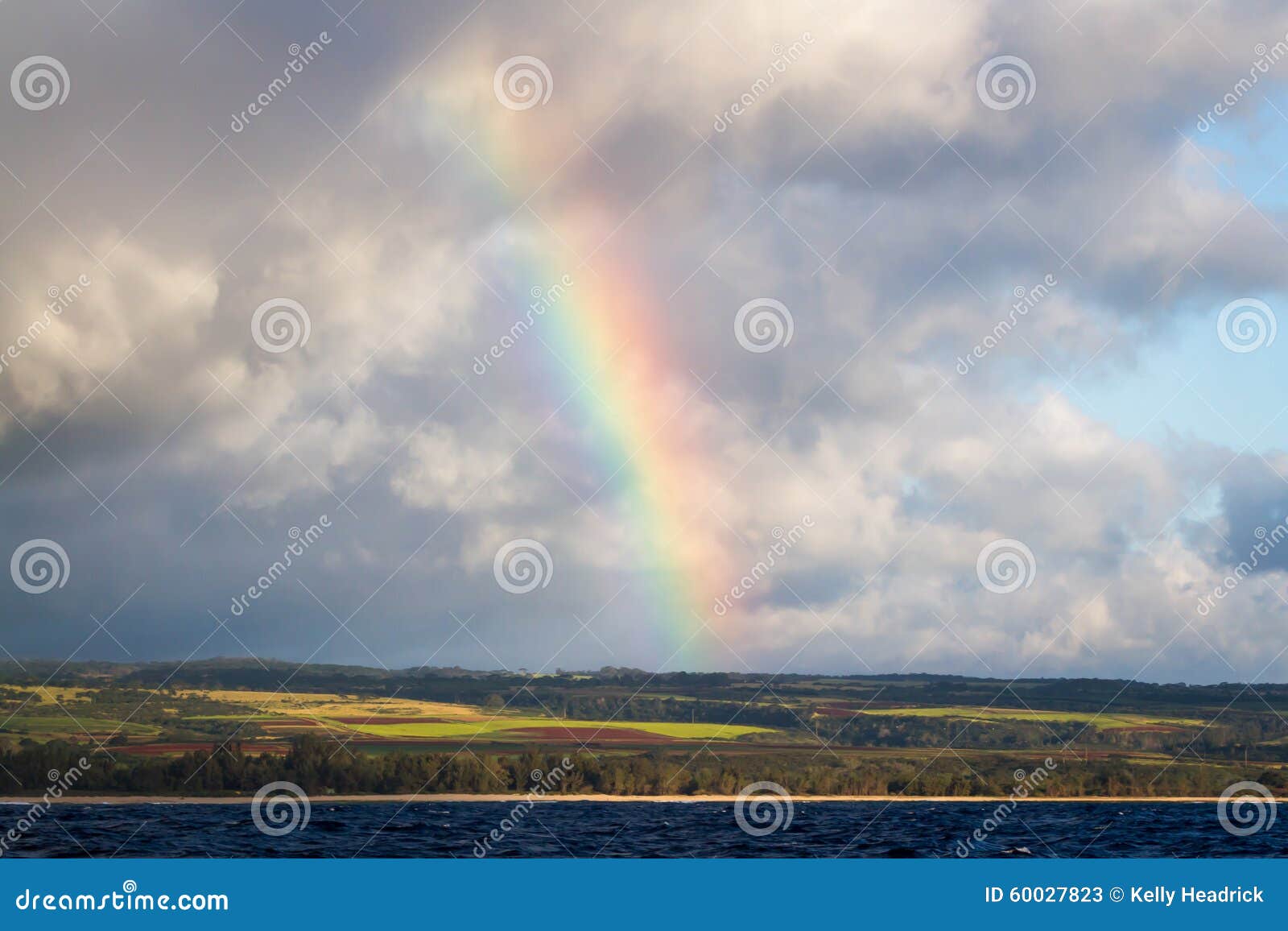 Hawaii Rainbow View from the Ocean Stock Image - Image of hills, lush ...