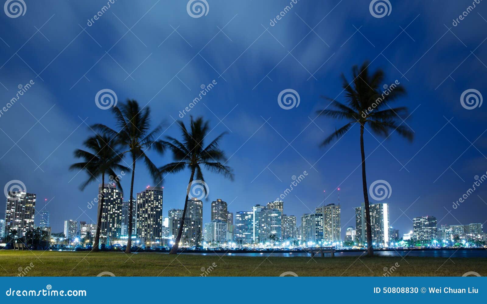 Hawaii skyline at night stock photo. Image of beauty - 50808830