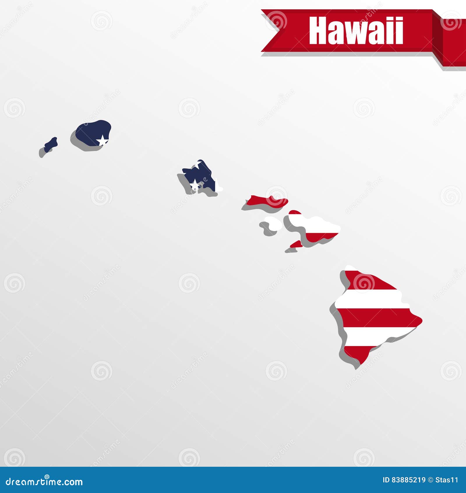 Hawaii State Map with US Flag Inside and Ribbon Stock Vector ...