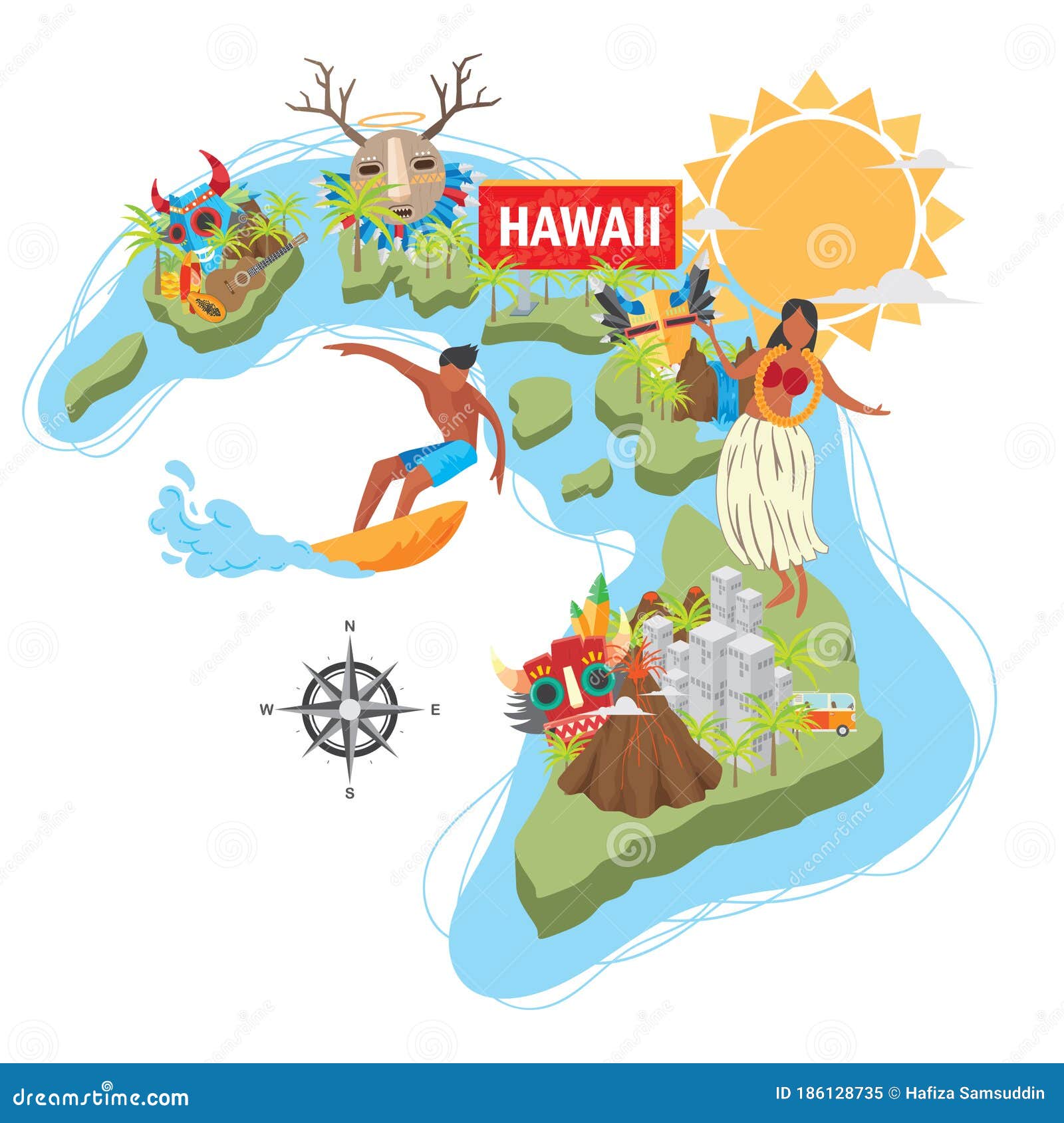 Hawaii State Map. Vector Illustration Decorative Design Stock ...