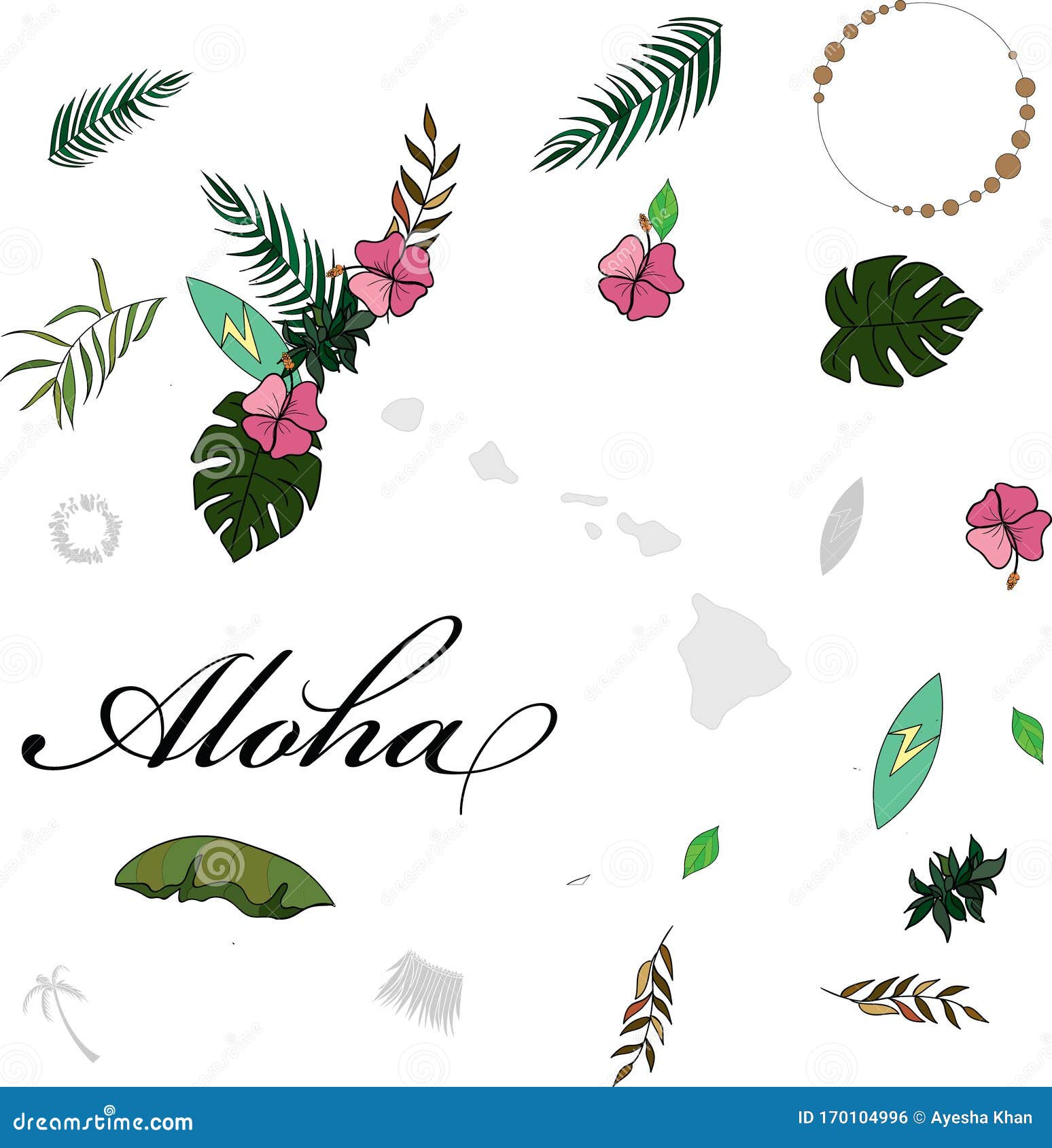 Hawaii Themed Vector Illustrations Elements Stock Vector - Illustration ...