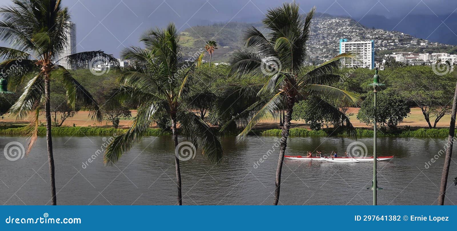 Hawaiian Canoe on the Ala Wai Canal Stock Photo - Image of canal, canoe ...