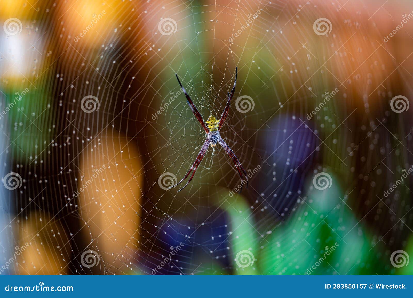 Hawaiian Garden Spider Perched on a Silky, Sticky Web in Front of a ...