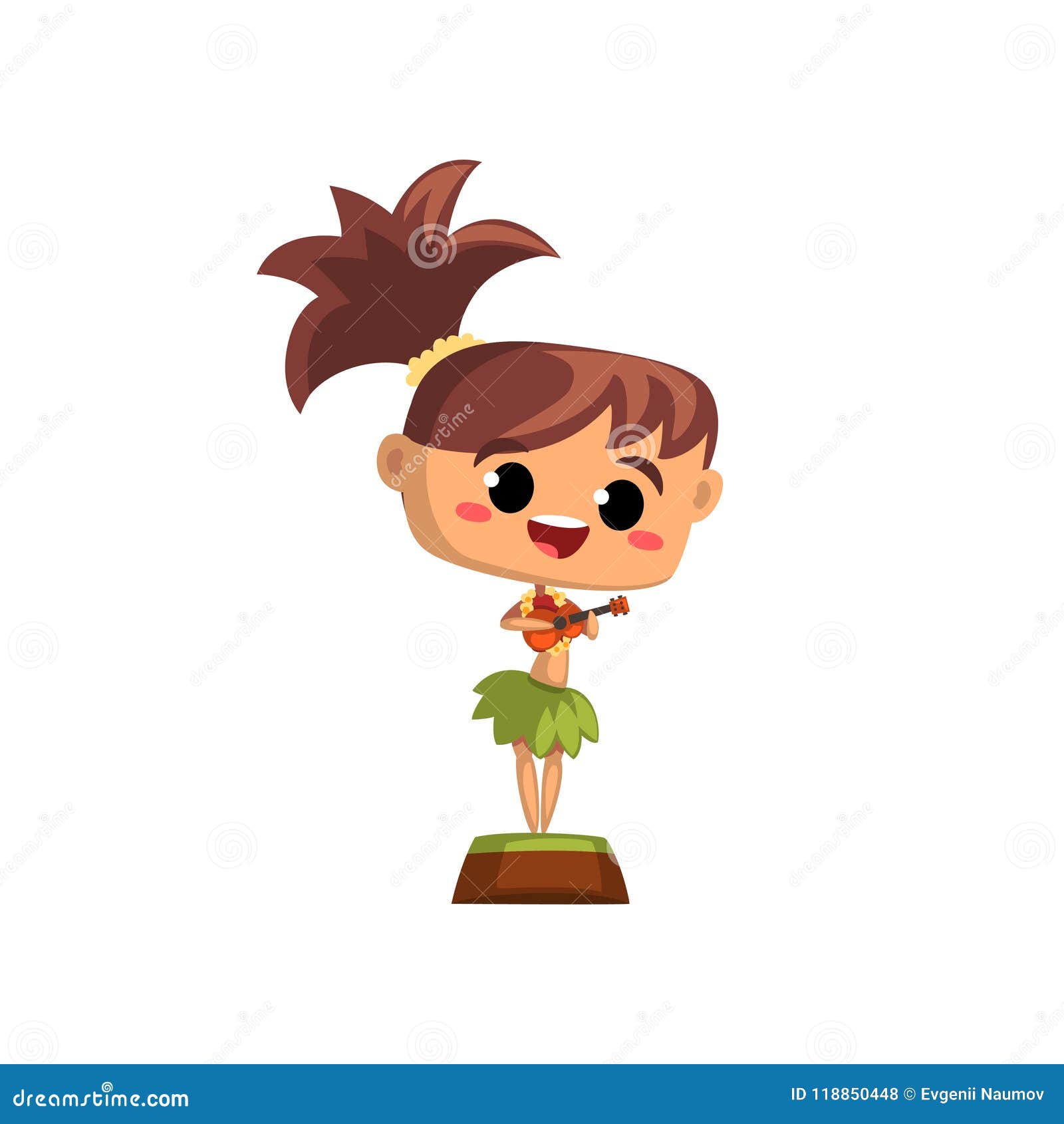Hawaiian Girl In Traditional Costume Playing Ukulele Vector