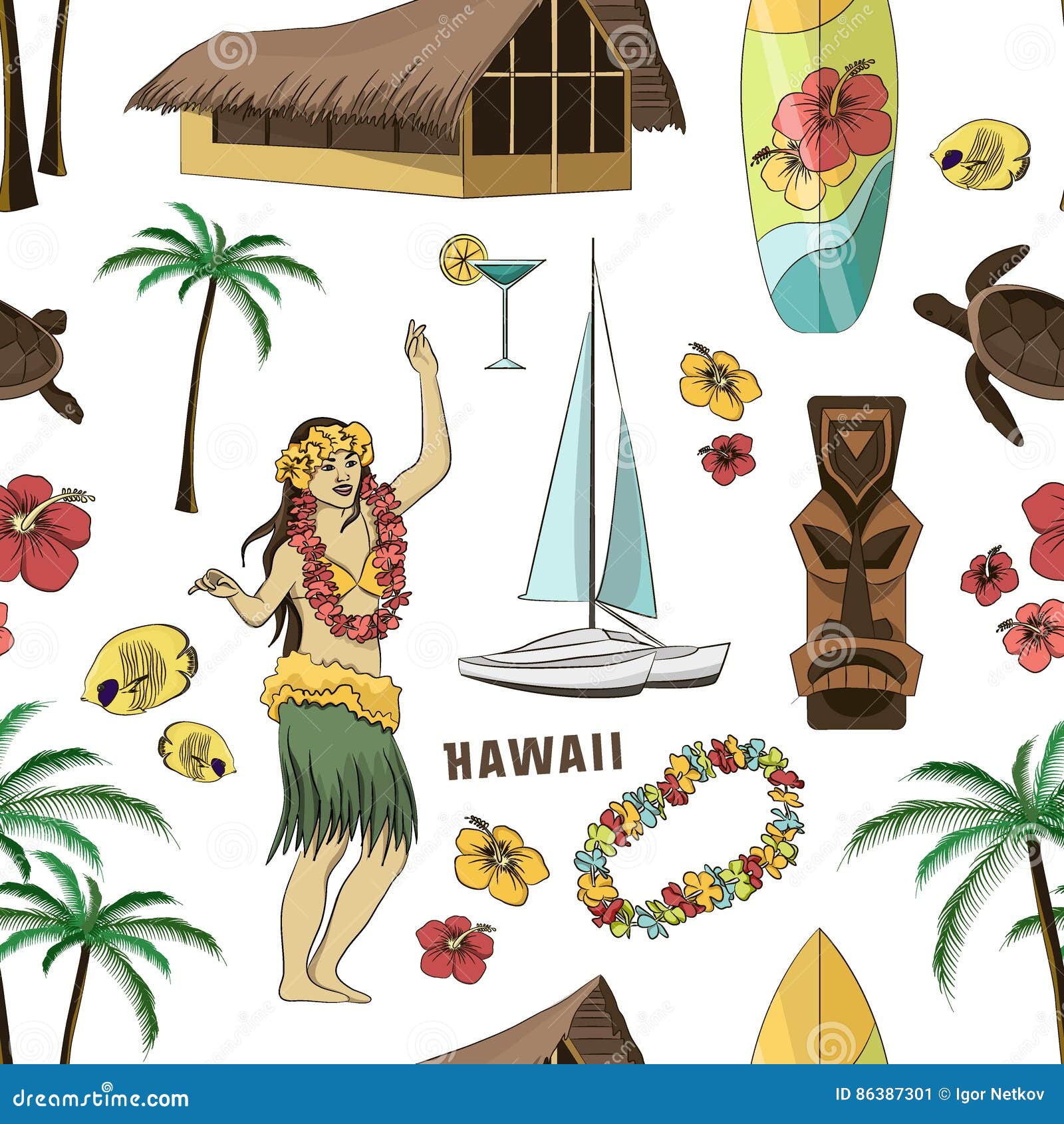 Hawaiian, Hawaii Set Pattern Stock Vector - Illustration of party ...