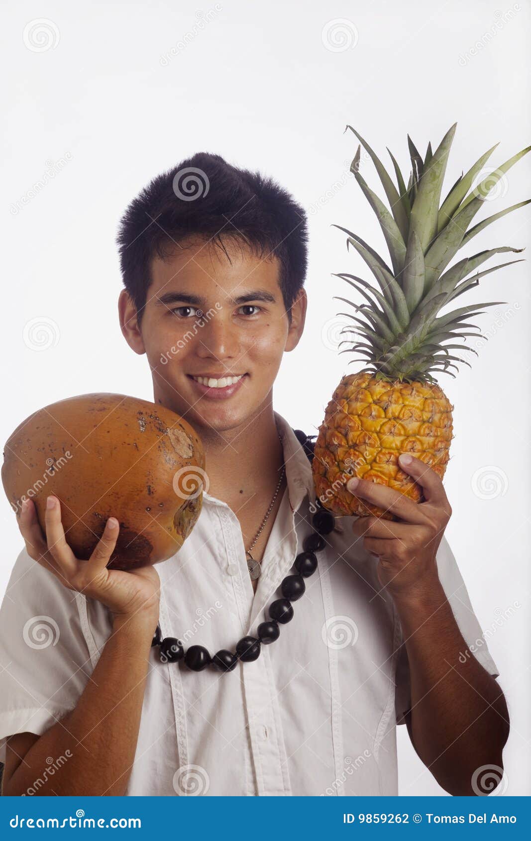 Hawaiian Man with Cocnut and Pineapple Stock Photo - Image of kukui ...