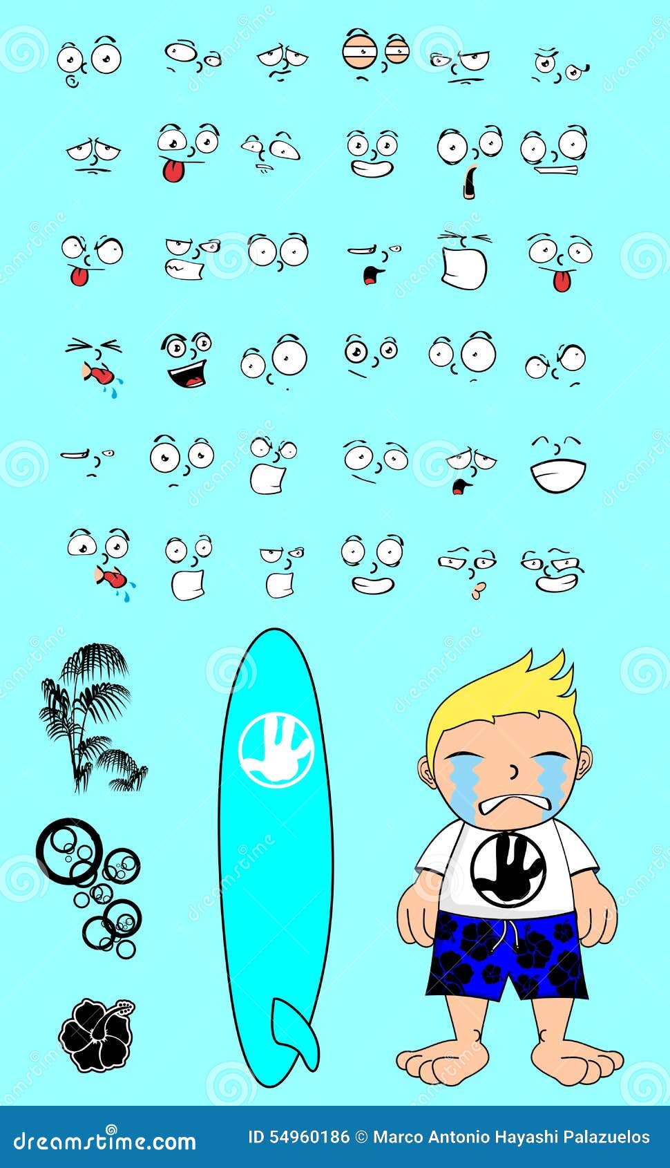 Hawaiian Surfer Kid Cartoon Expressions Crying Stock Vector ...