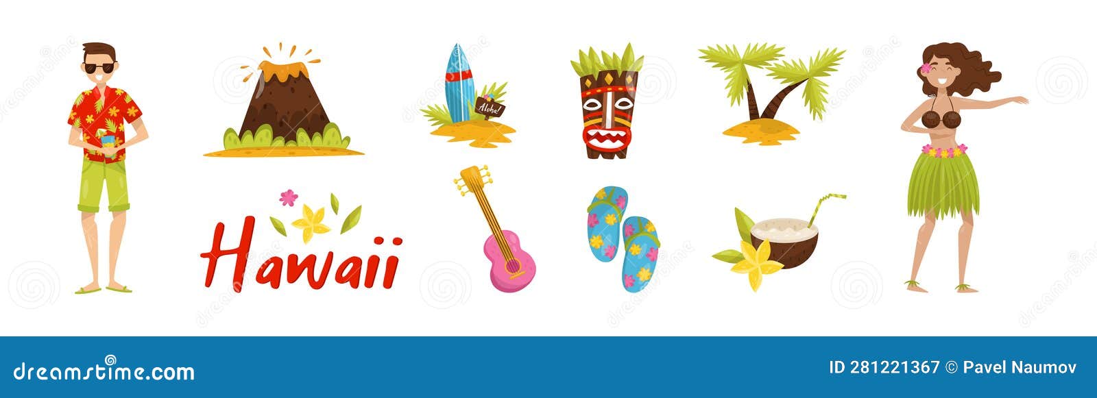 Hawaiian Tropical Objects and Attributes Vector Set Stock Illustration ...
