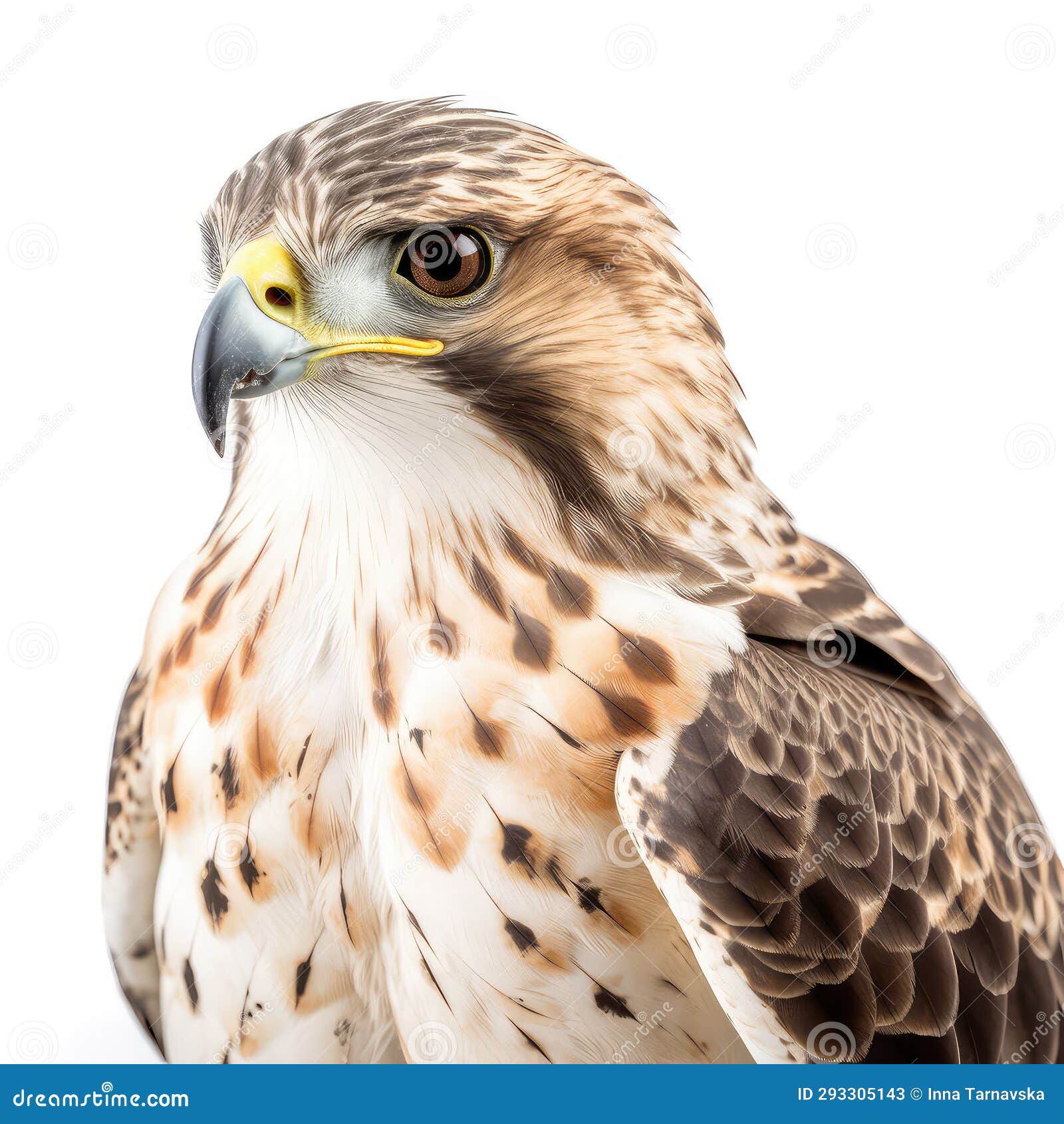 Hawk Bird with Light and Brown Feathers and Yellow, Grey Beak Looking ...
