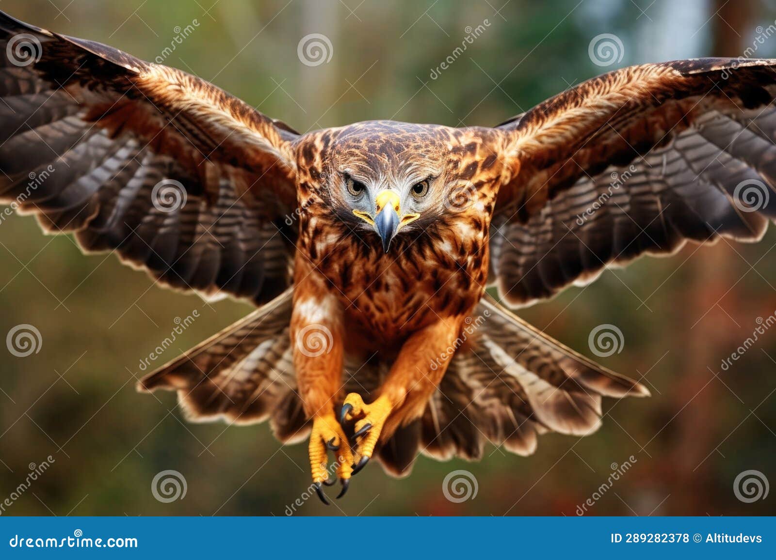 Hawk Hovering Mid-air, with a Focused and Intense Gaze Stock Photo ...