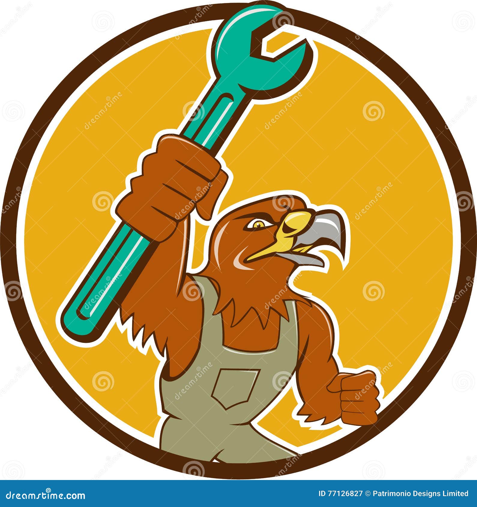 Hawk Mechanic Pipe Spanner Circle Cartoon Stock Vector - Illustration ...