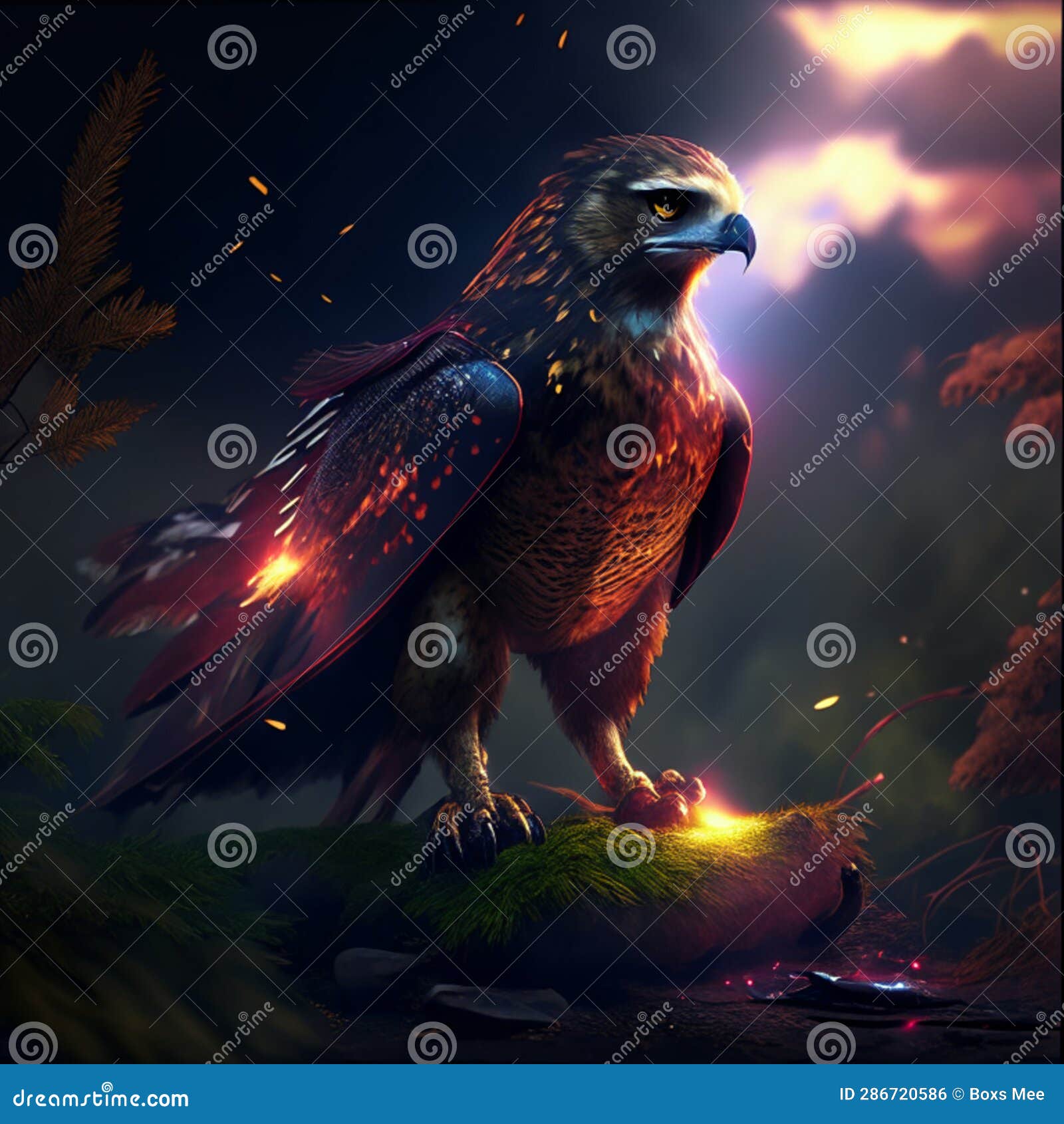Hawk in the Night Sky. 3d Rendering. Computer Digital Drawing Stock ...