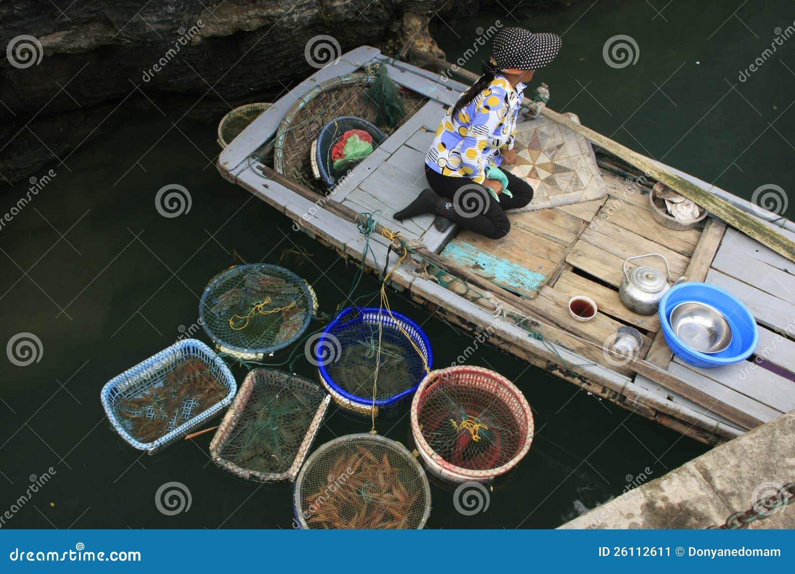 Boat Halong Bay Vietnam Coracle With Oars Editorial Image ...