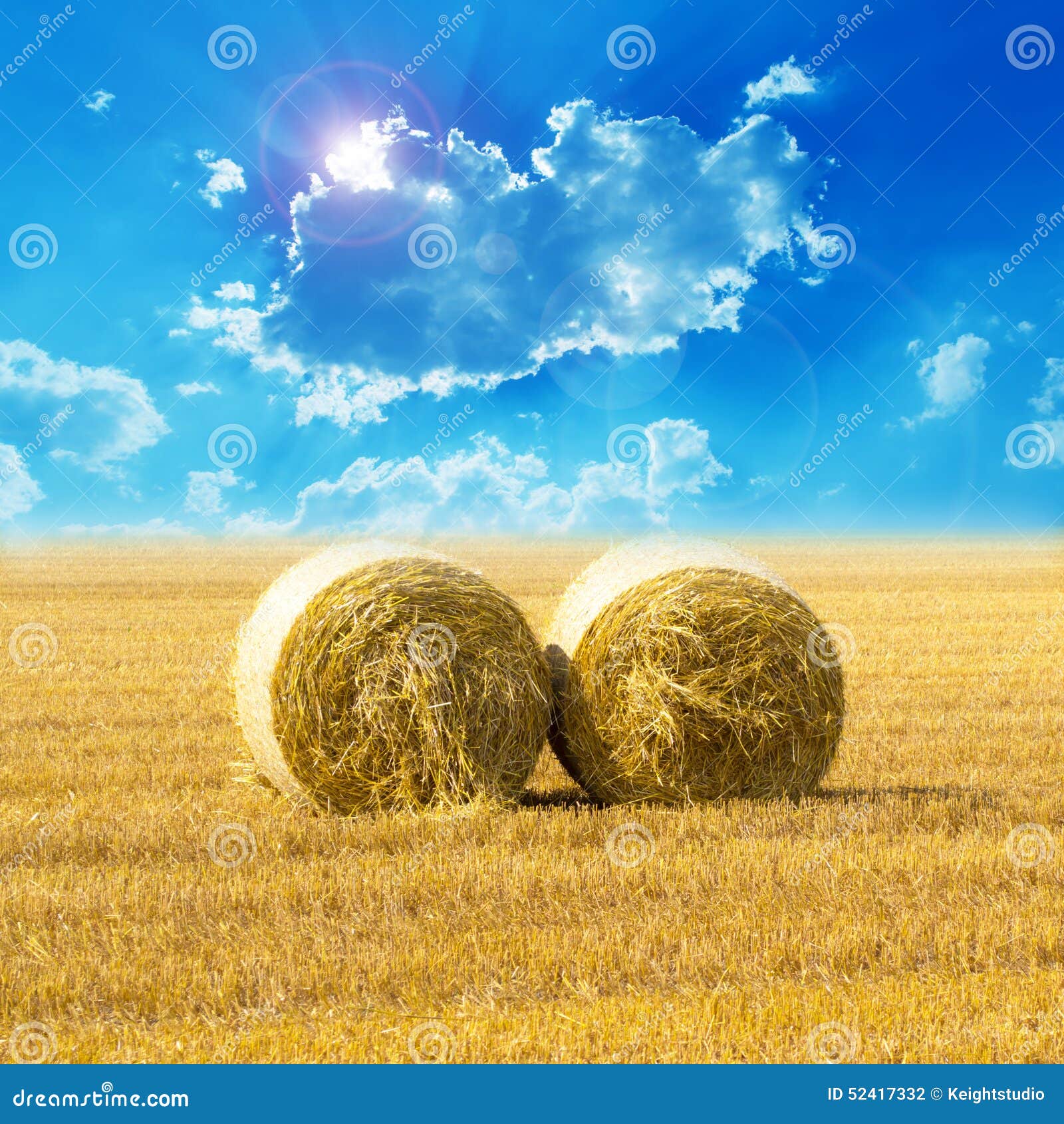 Hay bail field and Sunset stock photo. Image of cloudscape - 52417332