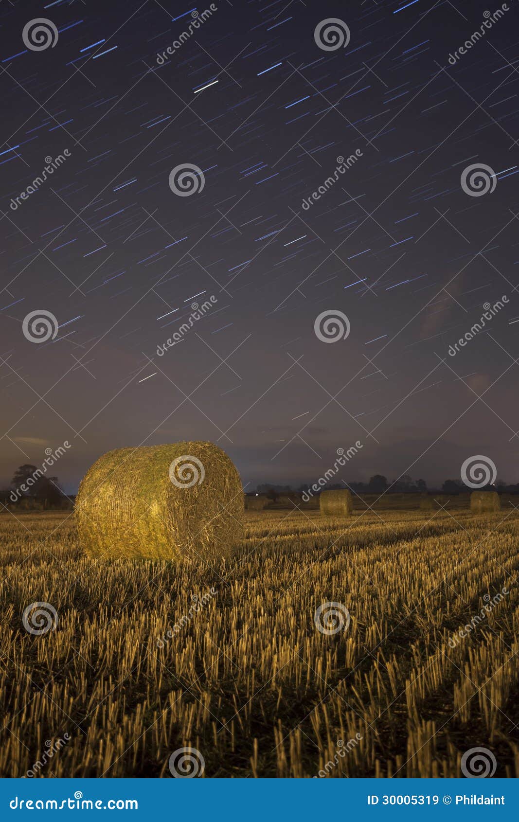 Hay bails at night stock image. Image of light, farmland - 30005319