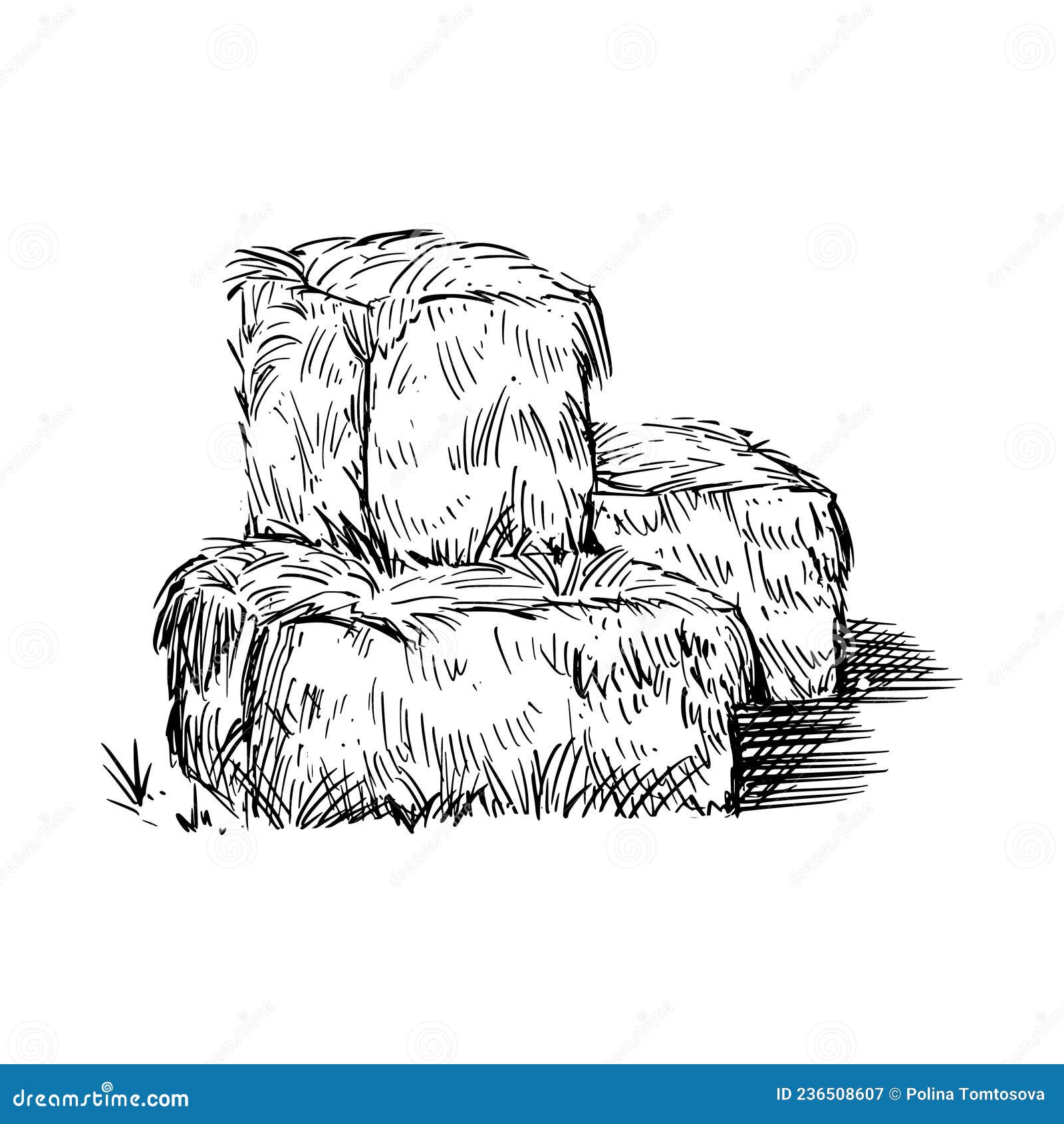 Hay Bale Farm Drawing Sketch Stock Vector - Illustration of pile, feed ...