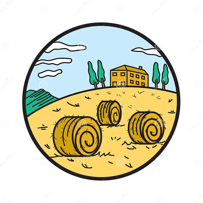 Hay Bale on a Hill. Vector Illustration Decorative Design Stock Vector ...