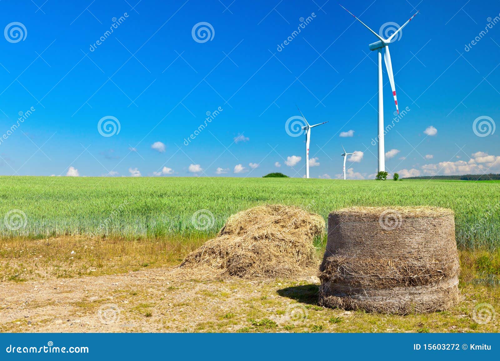 Hay Bale with Wind Turbines Stock Photo - Image of seasonal, cereal ...