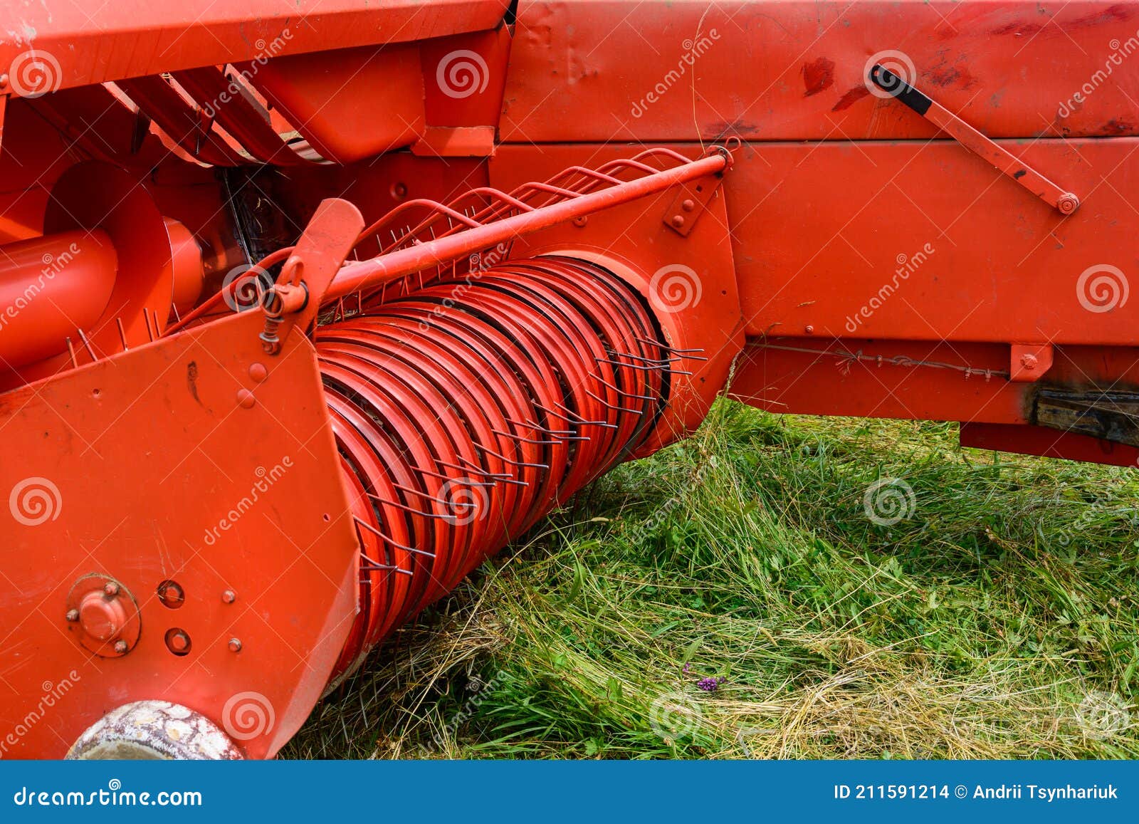 Hay Baler Close Up, Rake Press and Constructing Details Stock Photo ...
