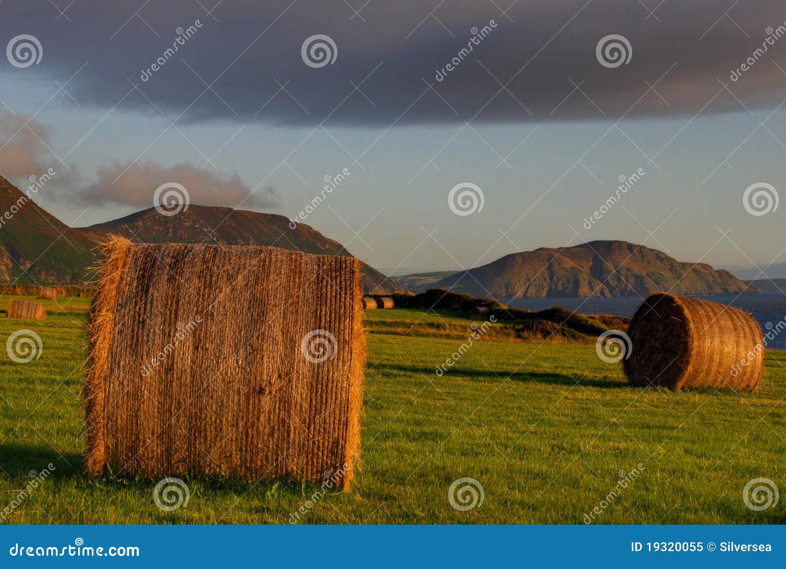 Hay Bales in Field a at Sunset Stock Image - Image of bale, landscape ...