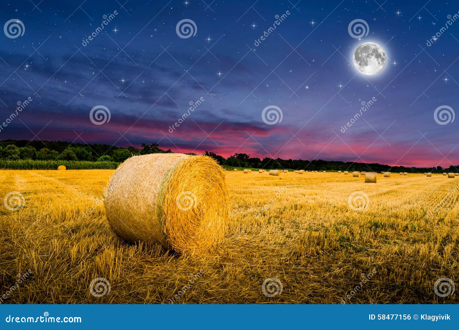 Hay bales in the night stock photo. Image of land, natural - 58477156