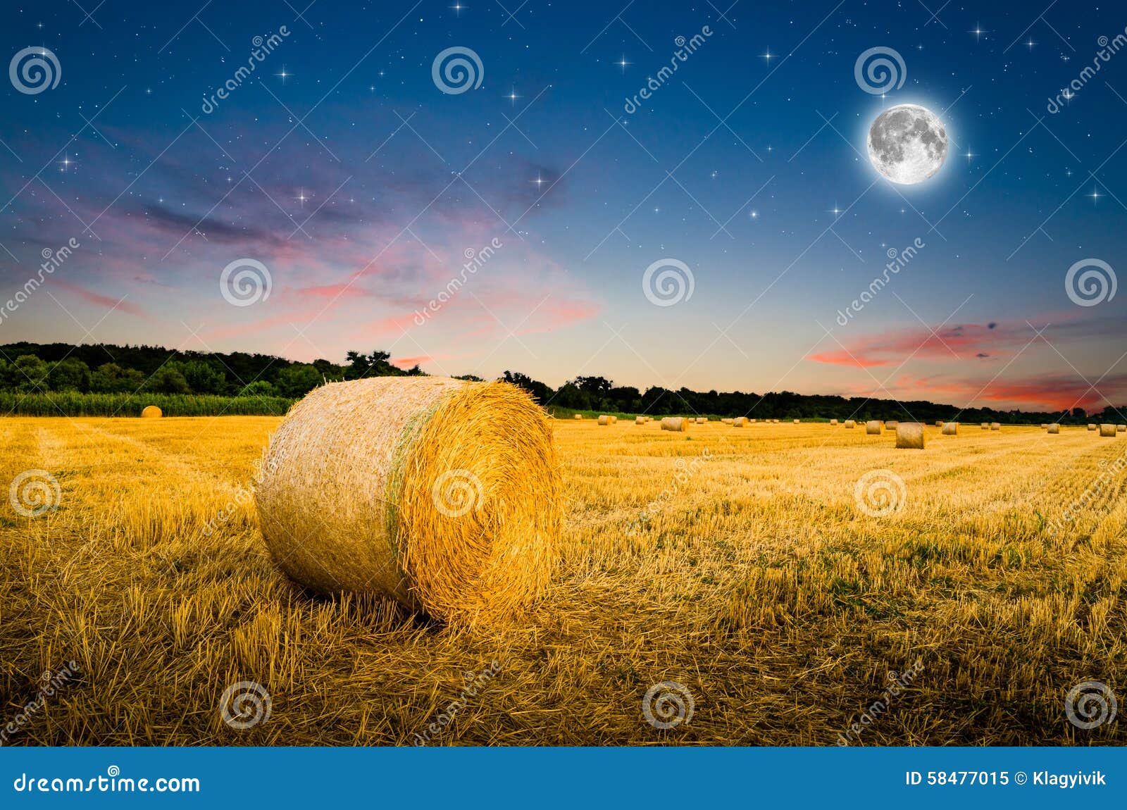 Hay bales in the night. stock image. Image of round, hayroll - 58477015