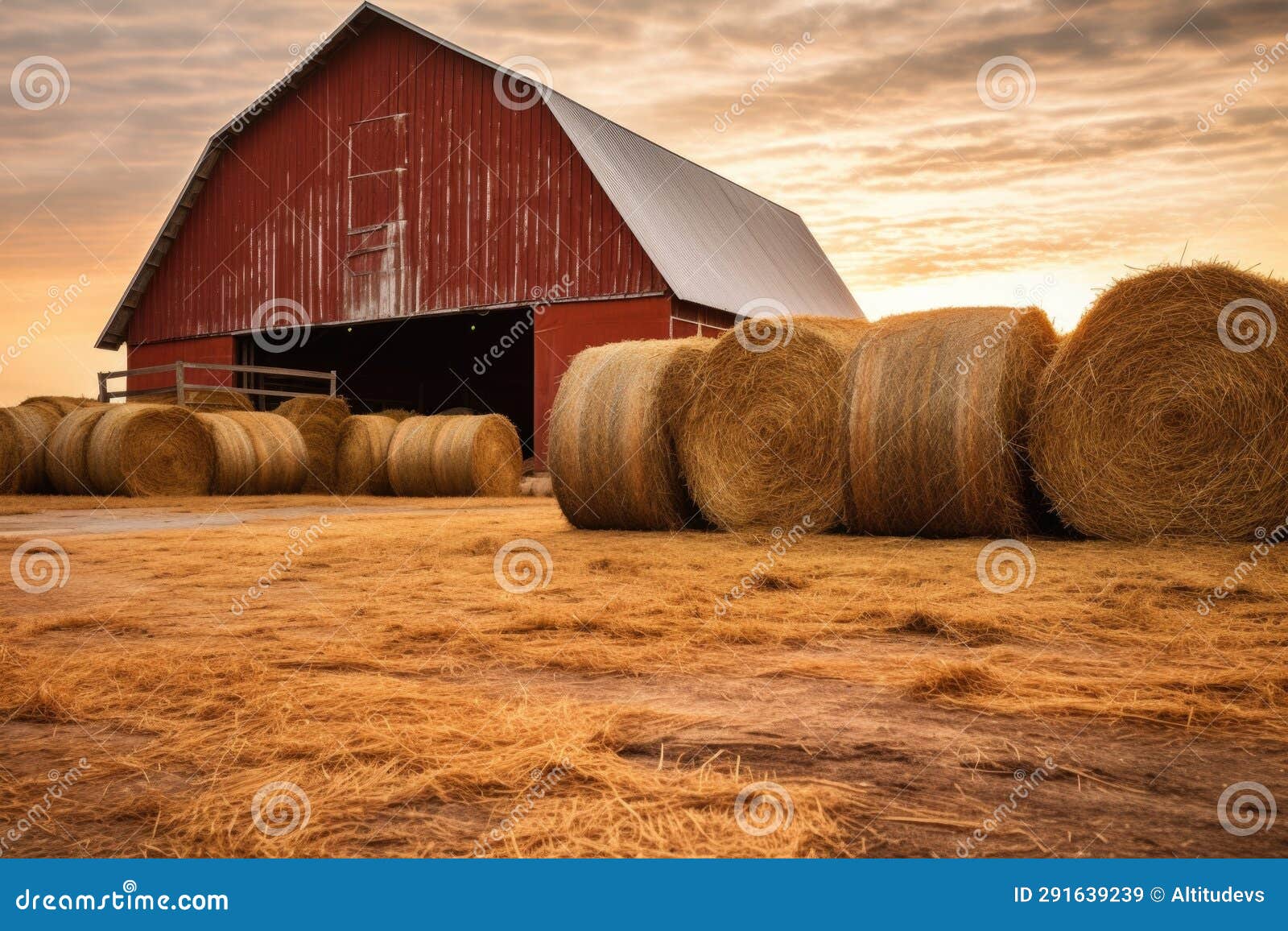 Hay Bales Stacked beside a Wooden Barn Stock Image - Image of storage ...