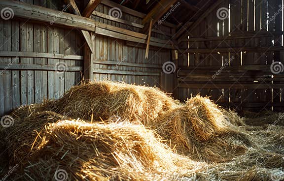 Hay Bales and Straw in Barn Stock Photo - Image of stack, livestock ...