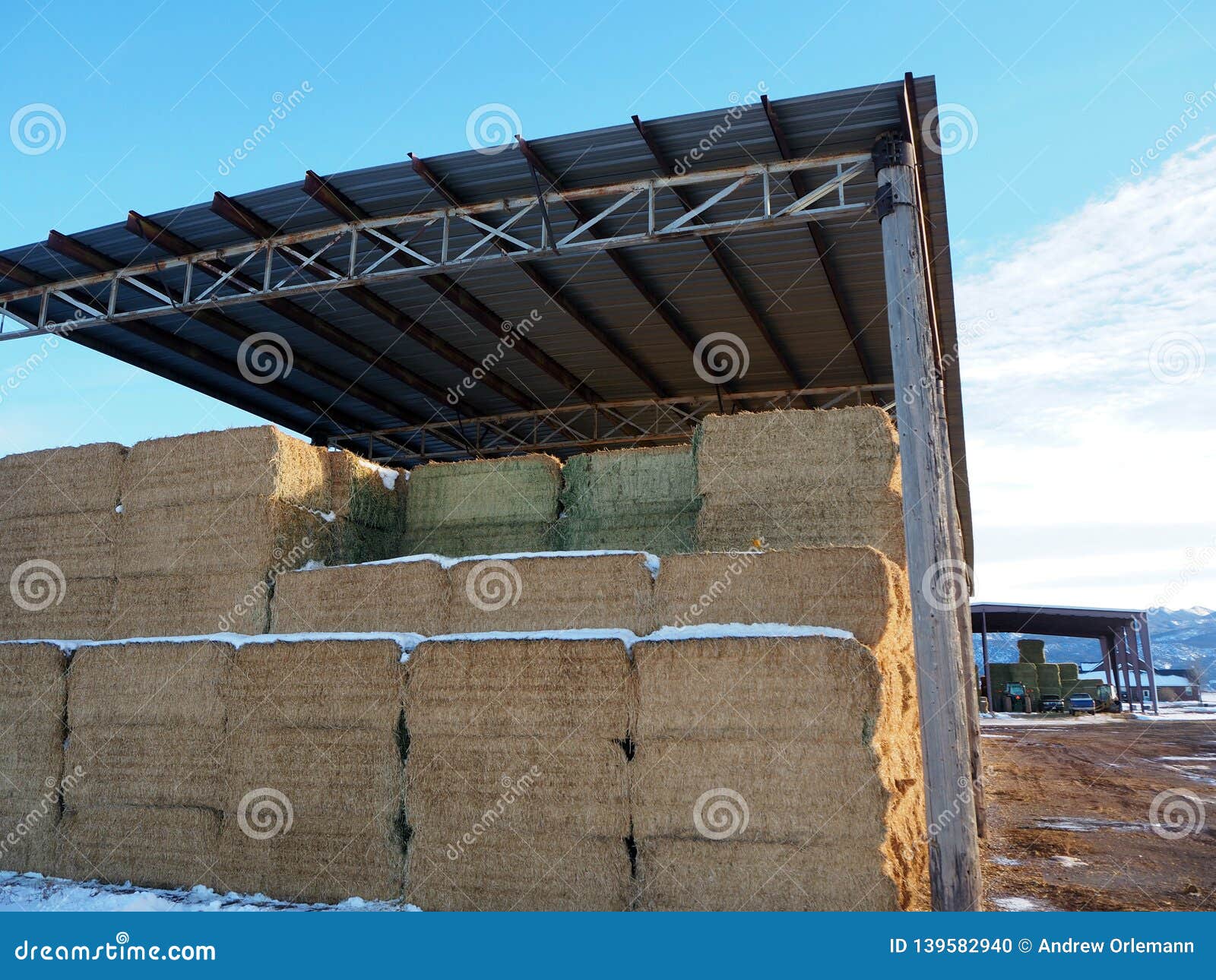 Hay Barn in Winter stock photo. Image of stacked, barn - 139582940