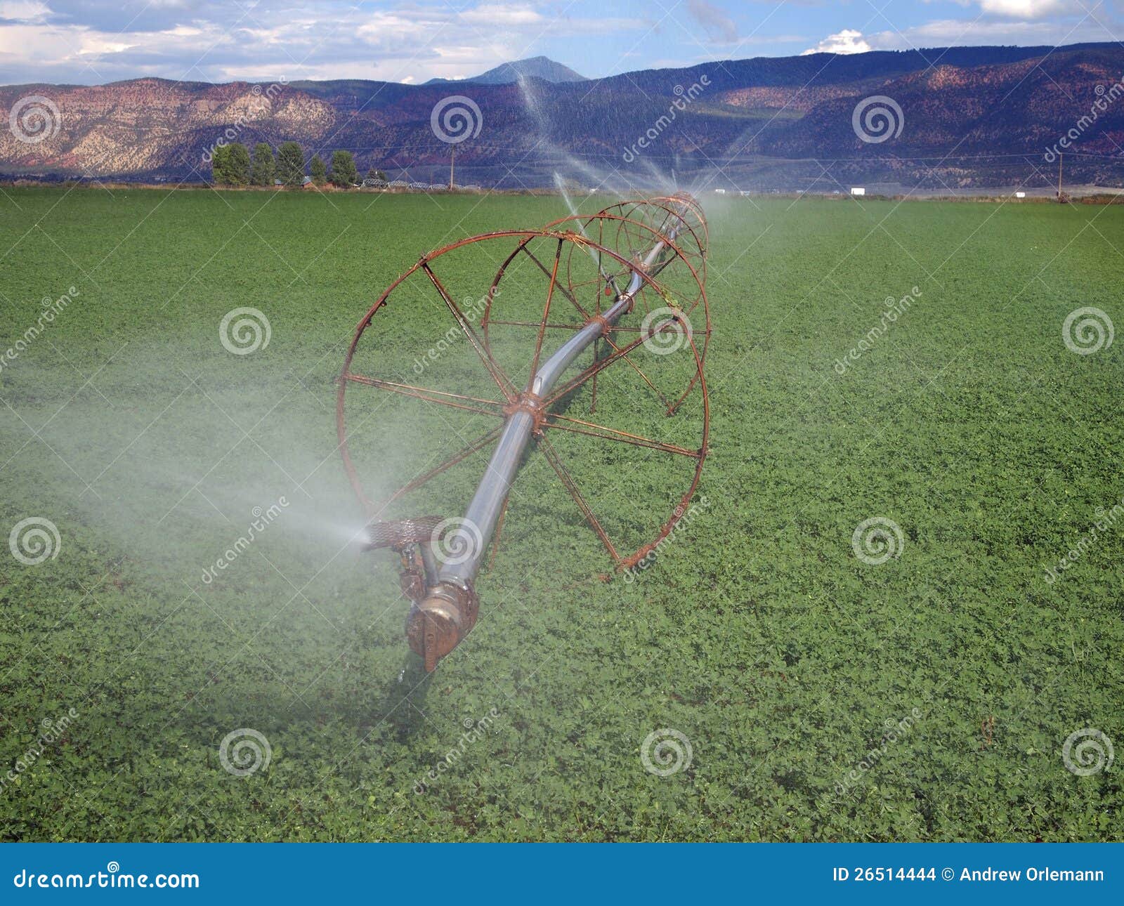 Wheeled Irrigation In Field In Western Colorado With Farms And S Stock ...