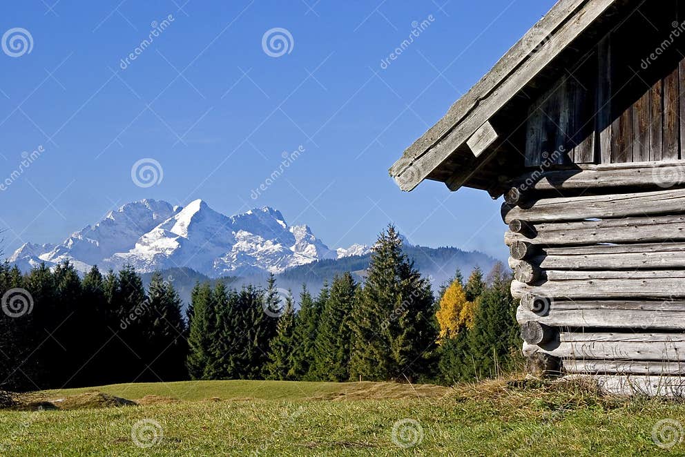 Hay Hut in Front of Zugspitze Stock Photo - Image of idyll, agriculture ...