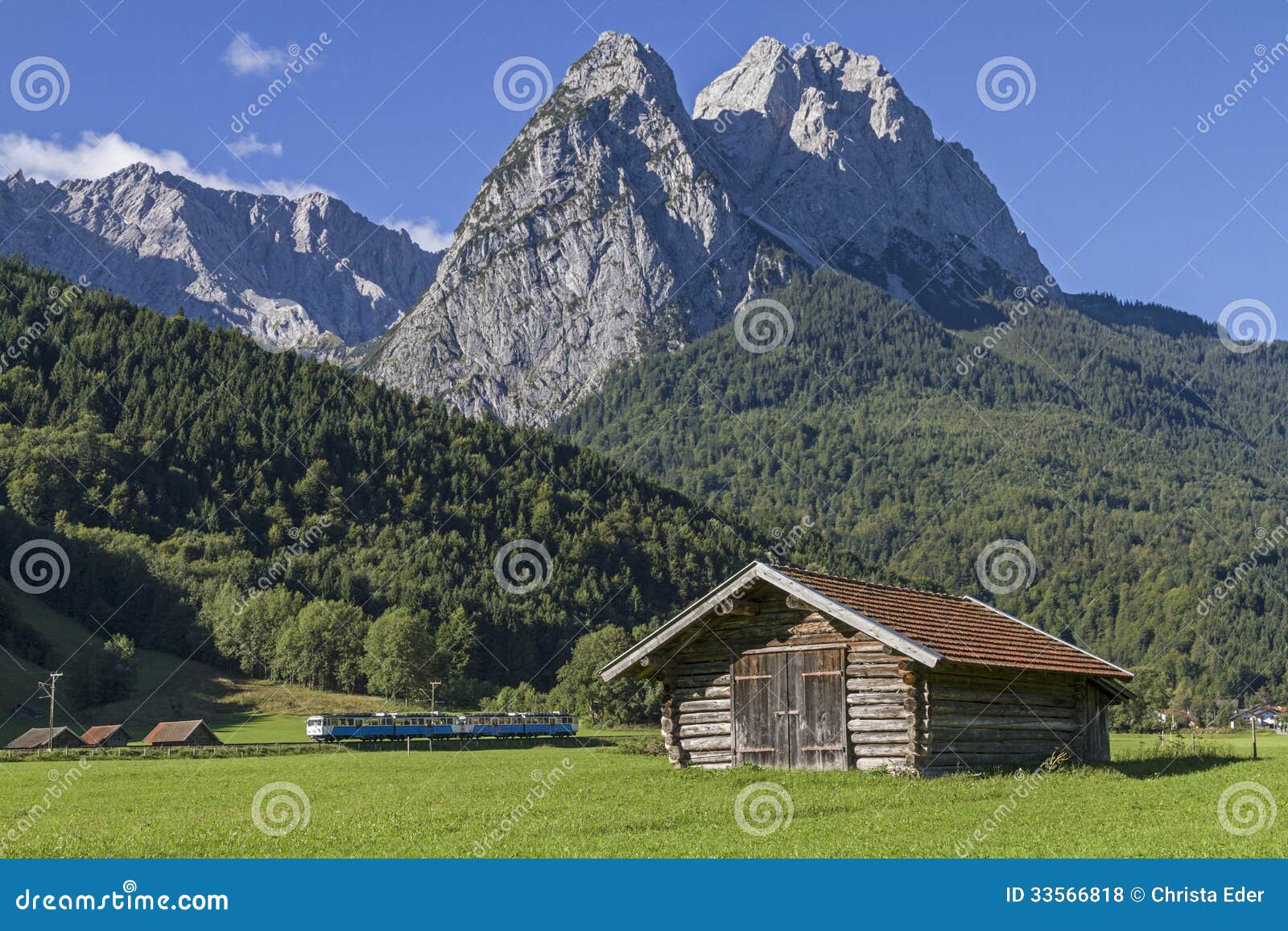 Hay hut and Waxenstein stock photo. Image of garmisch - 33566818