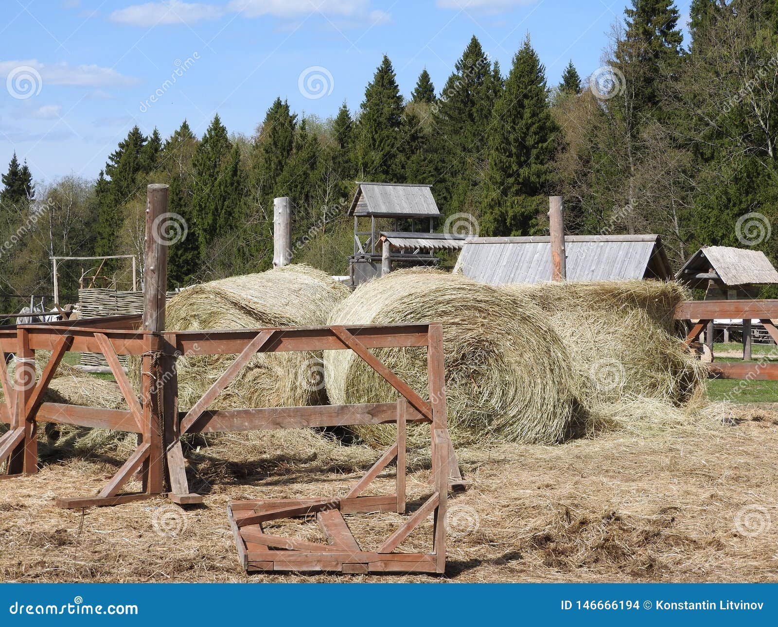 Hay Roll on a Meadow on a Hot Summery Day with Puffy Clouds on a Deep ...