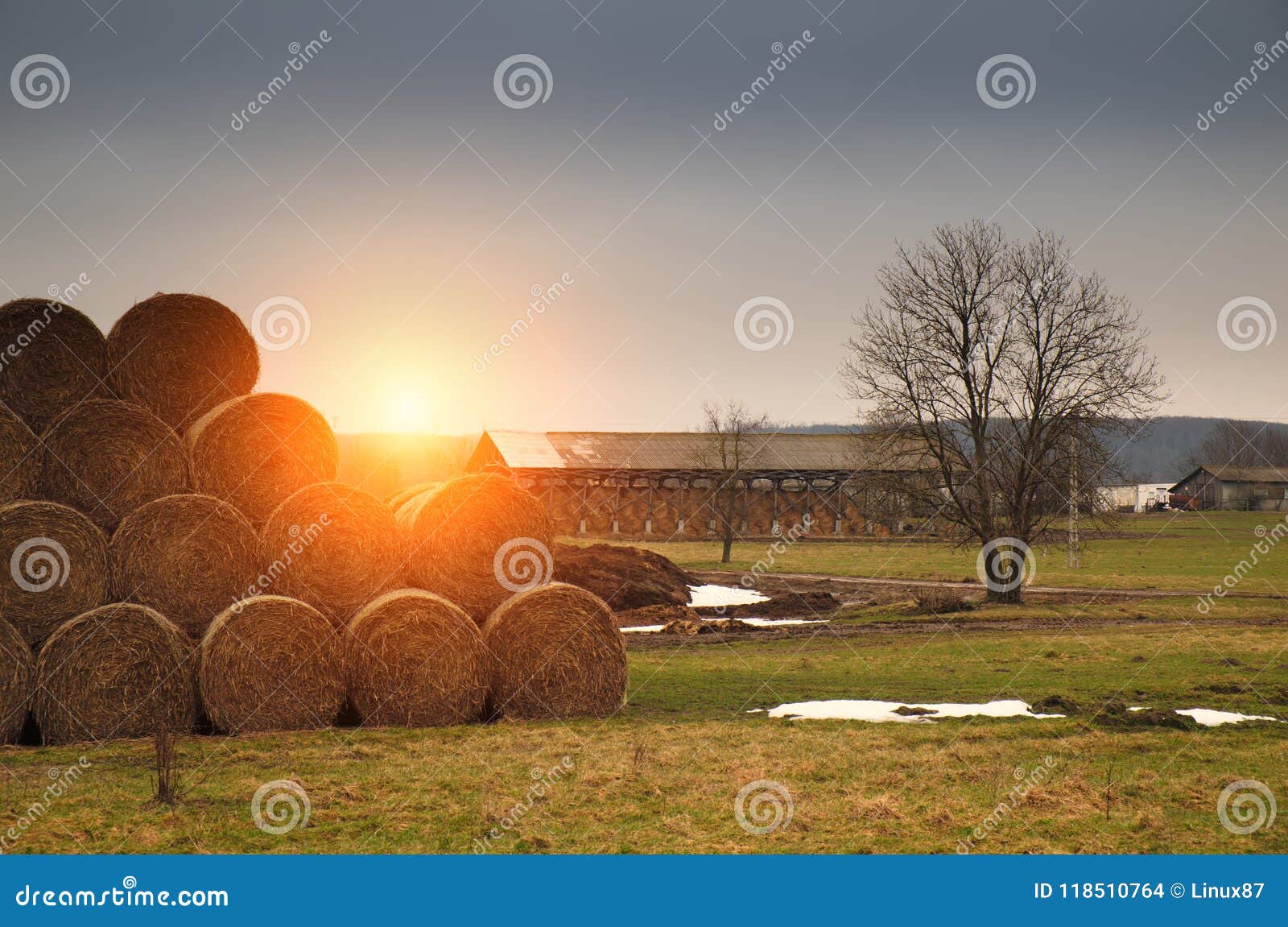Hay stack farmland stock photo. Image of field, outdoor - 118510764