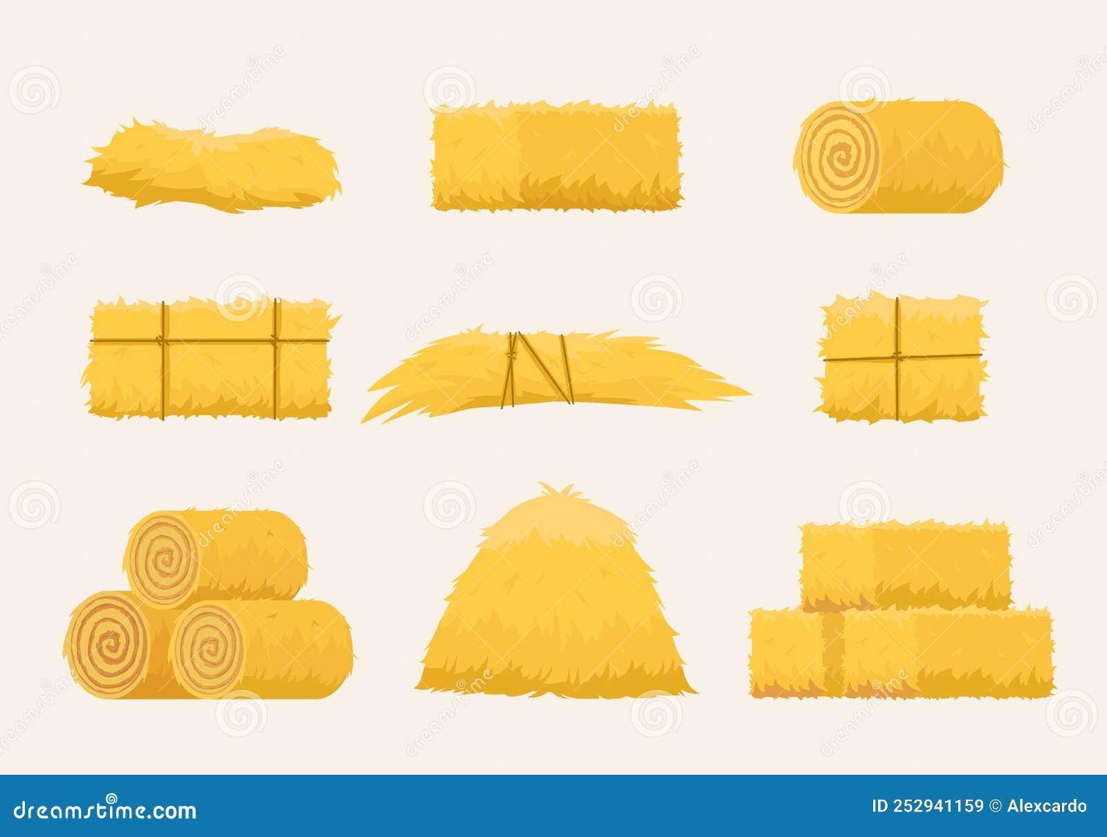 Square Haystack. Yellow Bandaged Roll Of Grass Compact Hayloft Cartoon ...