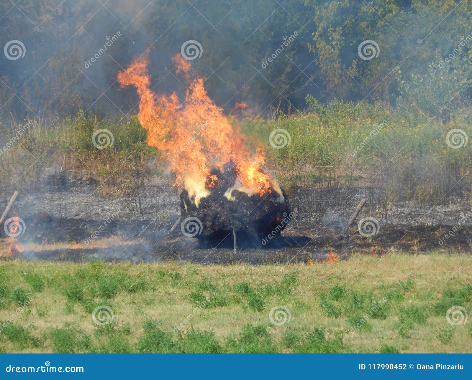 Haystack in Fire in a Hot Summer Day Stock Photo - Image of wild ...
