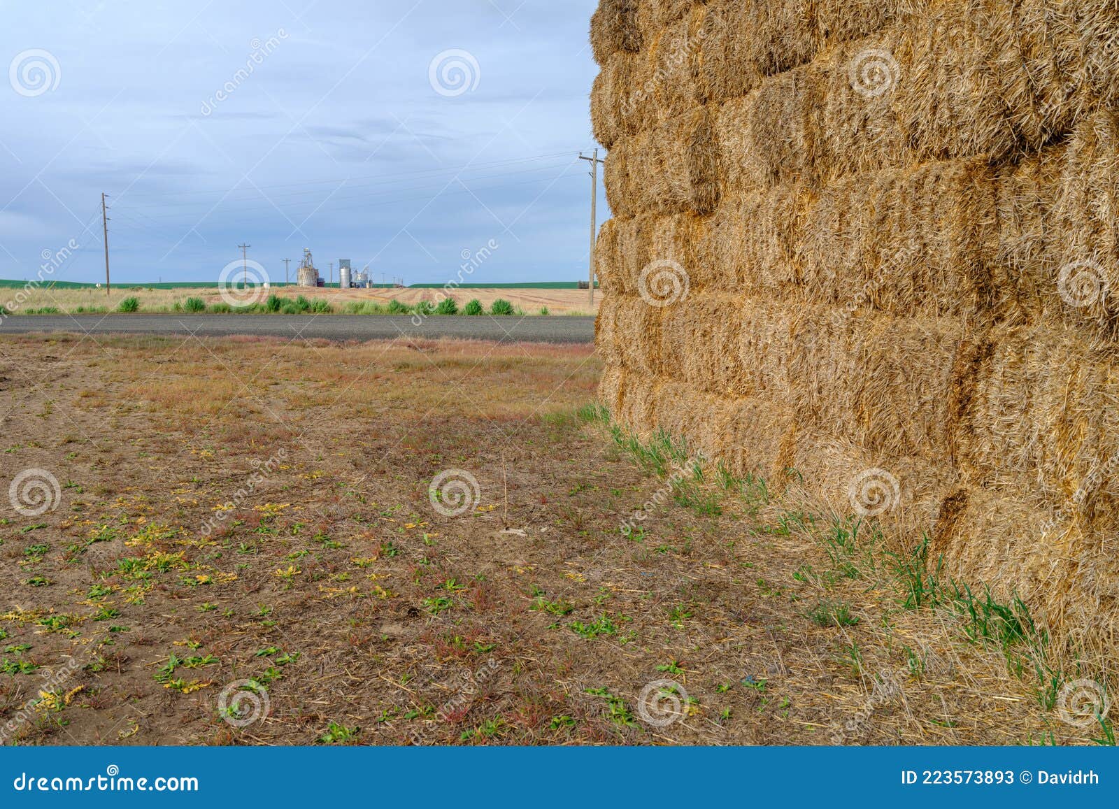 A Haystack and Grain Elevator in Southeastern Washington, USA Stock ...