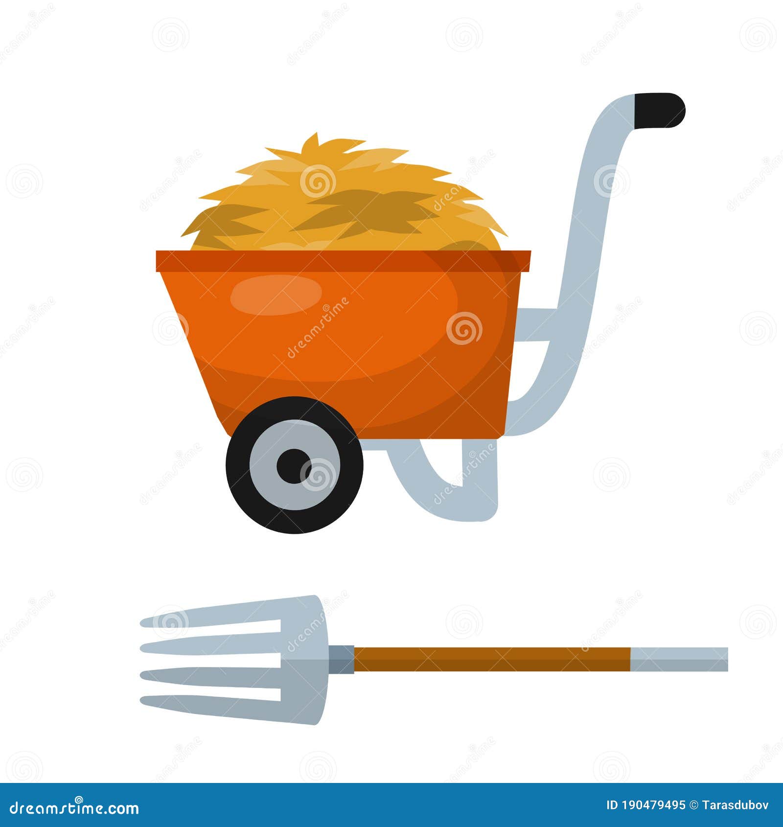 Haystack, Red Wheelbarrow, Pitchfork. Tool for Harvesting. Rural ...