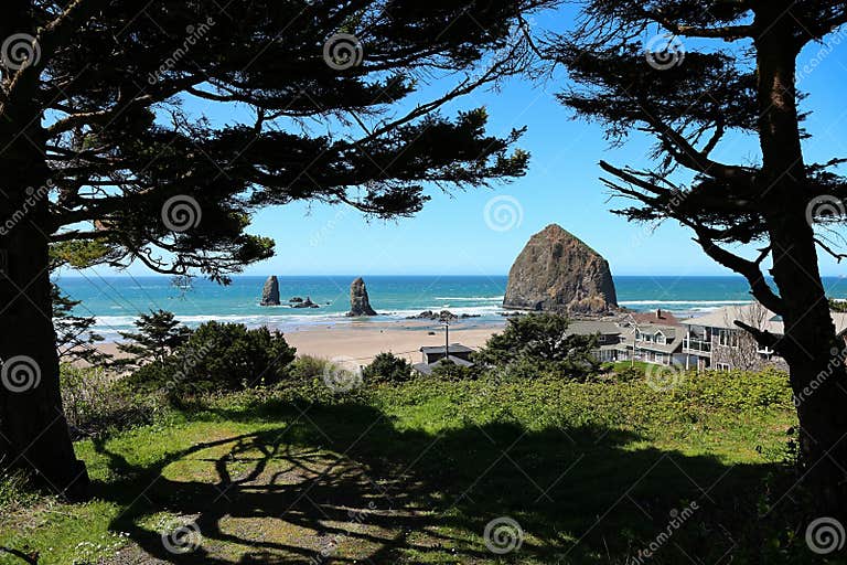 Haystack Rock at Cannon Beach -Oregon Stock Photo - Image of pacific ...