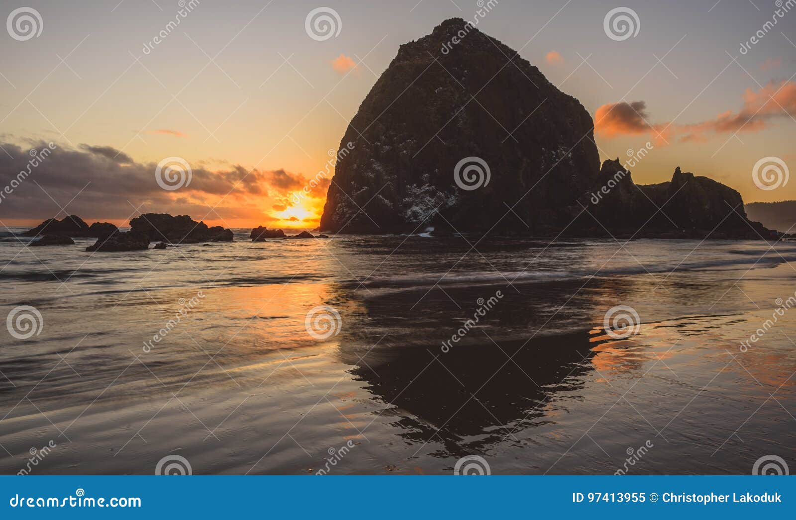 Haystack Rock stock image. Image of comforting, clouds - 97413955