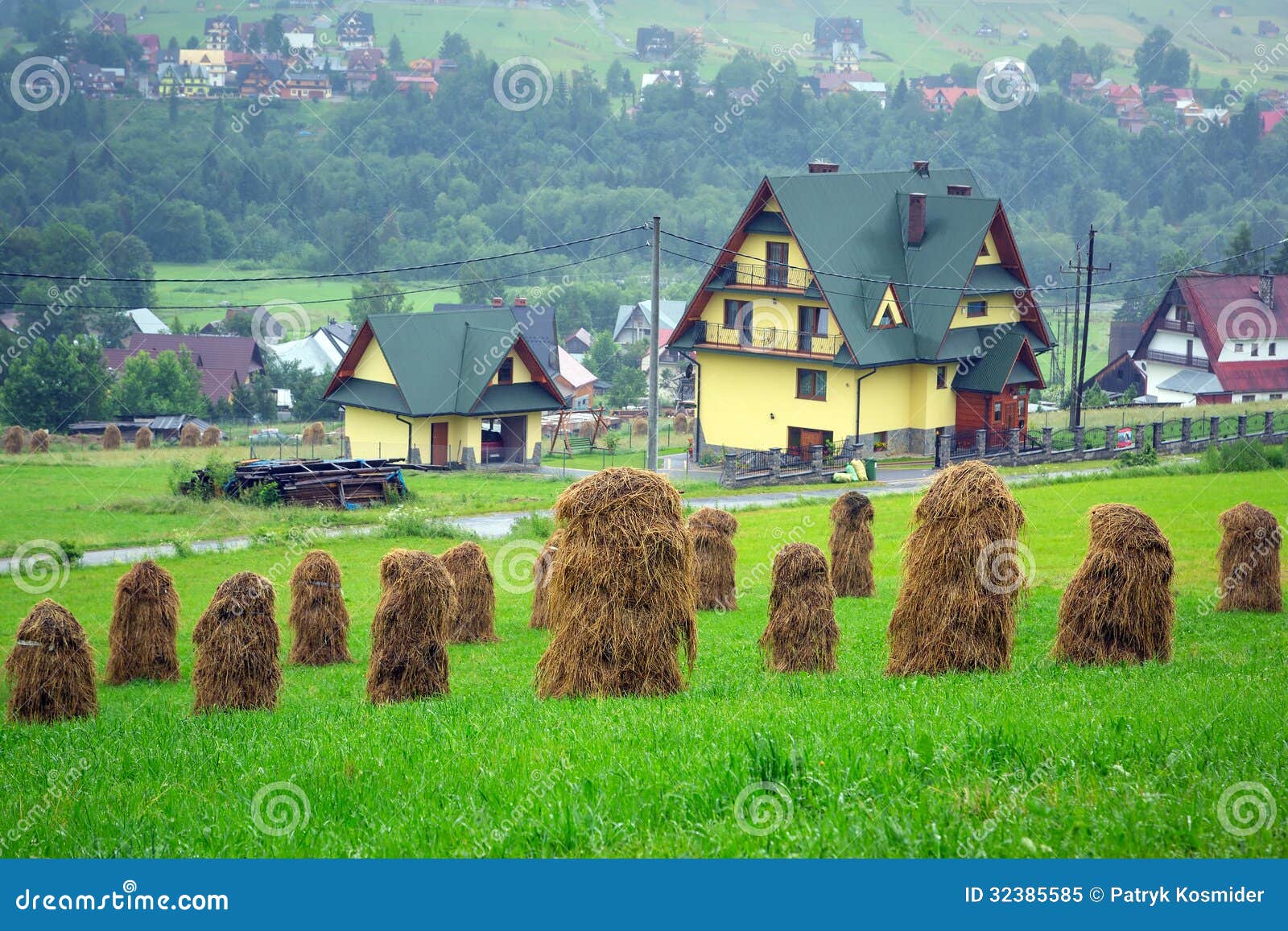 Haystacks on the Field in Zakopane Stock Image - Image of poland, green ...