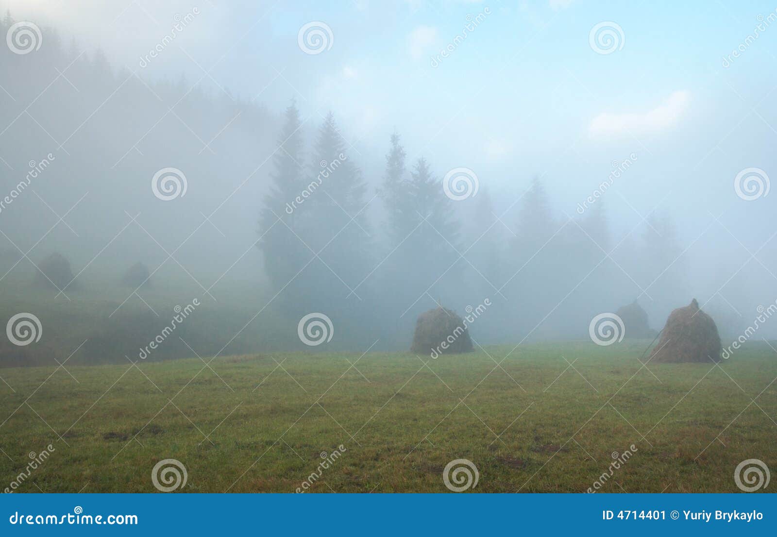 Haystacks, misty morning stock image. Image of hilly, grass - 4714401