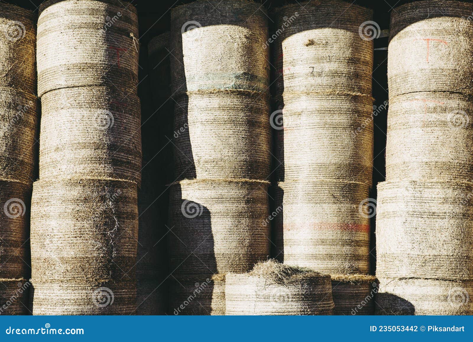 Haystacks Stacked in a Barn Stock Photo - Image of brown, bale: 235053442
