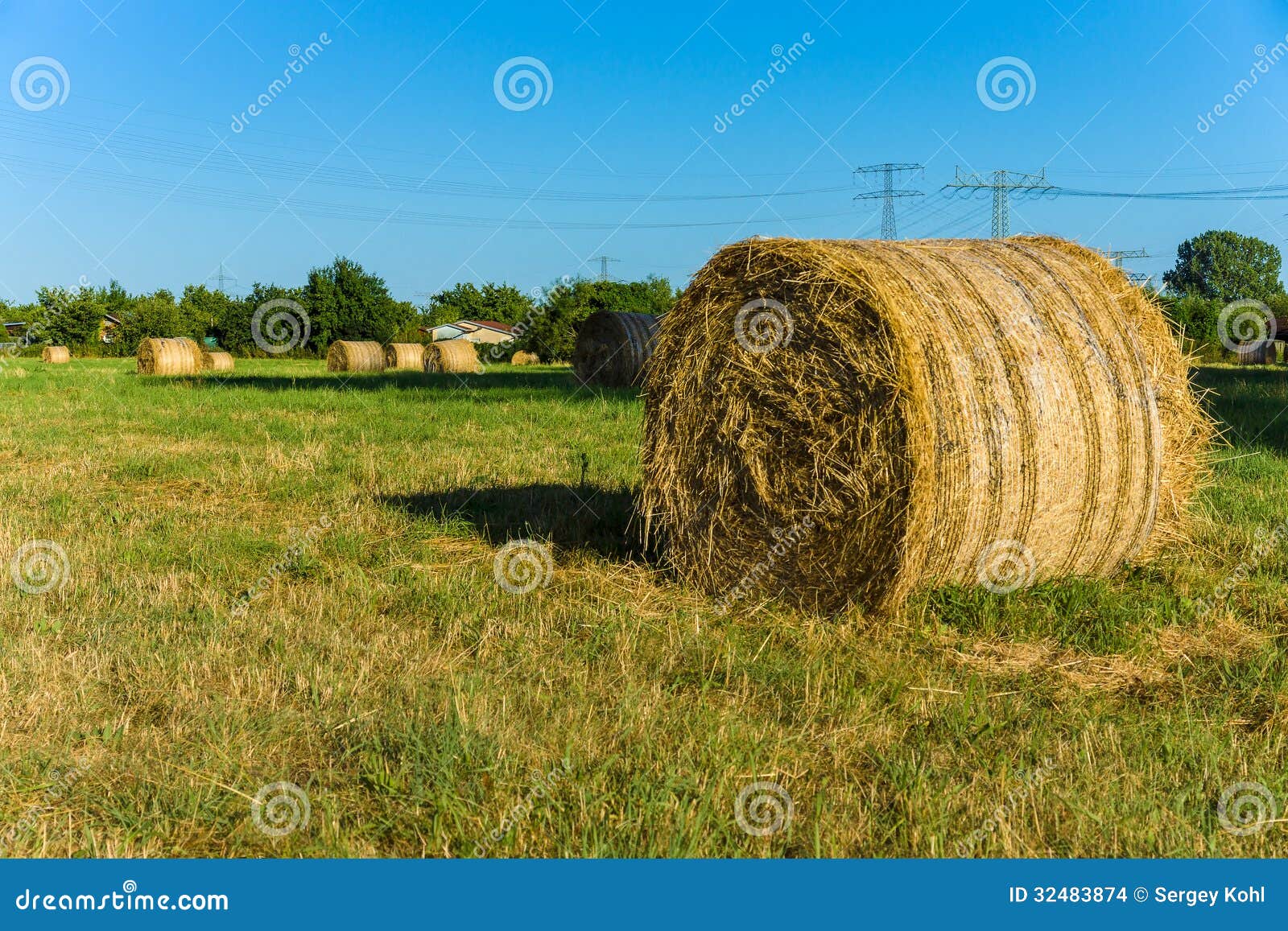 Haystacks at sunset. stock photo. Image of gold, nature - 32483874