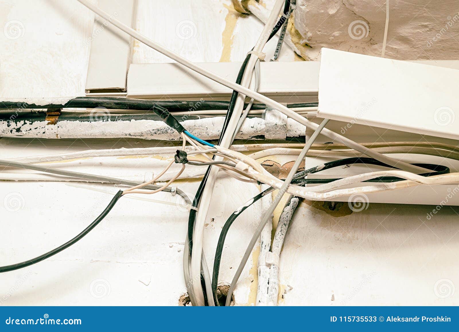 Hazard electrical wiring stock image. Image of conductive - 115735533