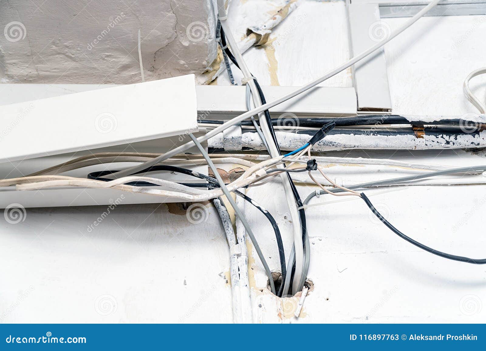 Hazard electrical wiring stock image. Image of copyspace - 116897763