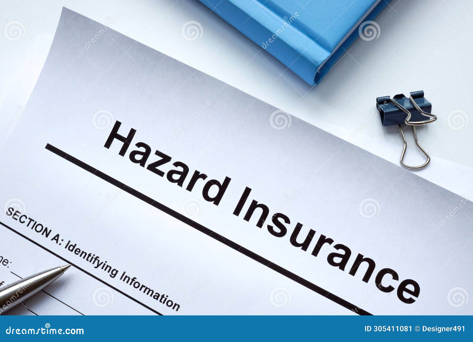 Hazard Insurance Policy Form and Pen. Stock Image - Image of equipment ...